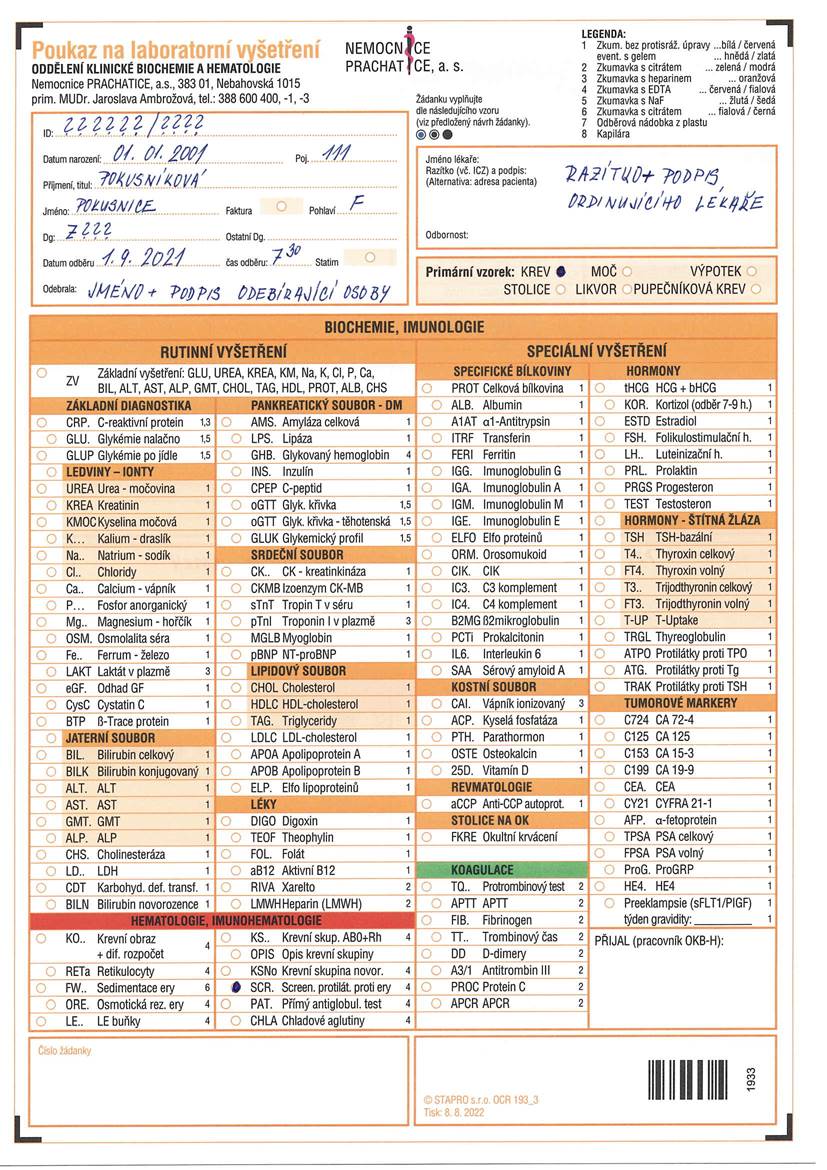 · donést na OKB-H spolu s odebraným vzorkem, průvodní list se po ...